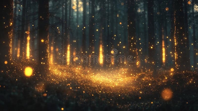 Enchanting Firefly Lit Forest Floor at Dusk Stock Illustration ...