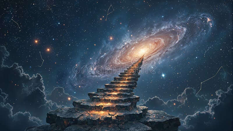 Enchanting Floating Staircase in Galaxy of Stars Stock Illustration ...