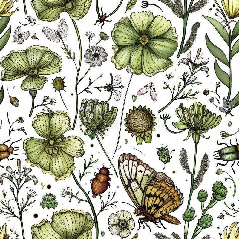Enchanting Floral and Insect Seamless Pattern for Nature-Inspired ...