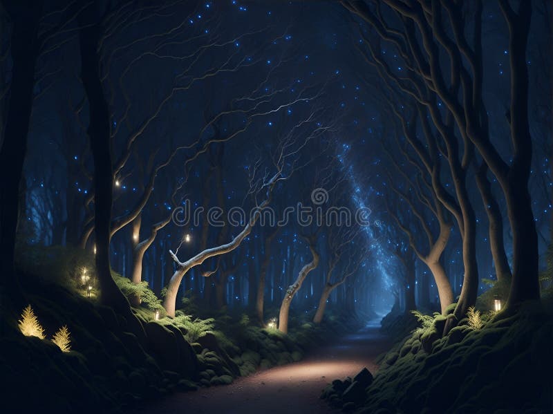 An Enchanting Forest Clearing Adorned with Sparkling Lights and ... An Enchanting Forest Clearing Adorned with Sparkling Lights and ...