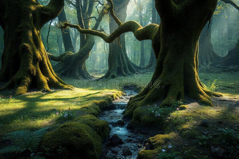 Mystical Forest Glade Serenity Stock Illustration - Illustration of ...