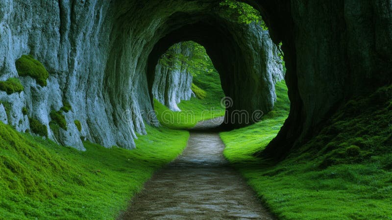 Pathway Stone Arch Lush Forest Vibrant Greenery Stock Photos - Free ...