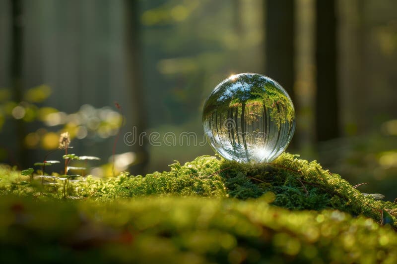 Enchanting Forest Scene Reflected in Crystal Ball Stock Illustration ...
