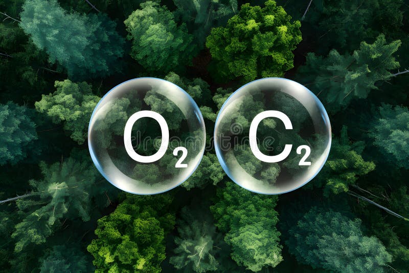 Enchanting Forest with Transparent Bubbles Showing Oxygen and Carbon ...