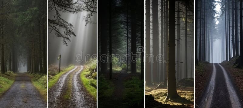 Enchanting Forest Travel Concept Divided Collage with Bright White ...