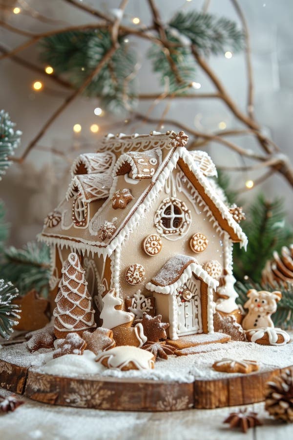 Enchanting Gingerbread House Amidst Sparkling Festive Decorations Stock ...