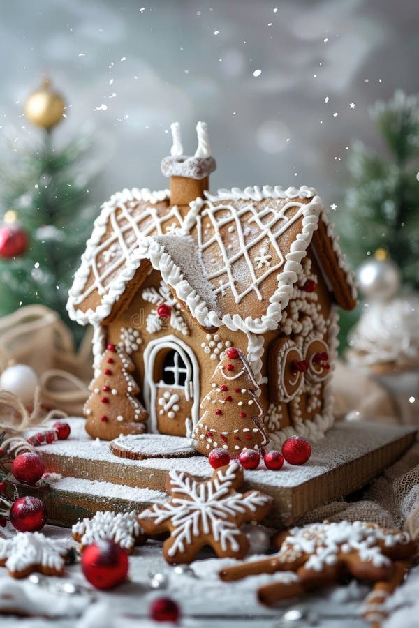 Enchanting Gingerbread House Amidst Sparkling Festive Decorations Stock ...