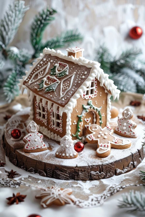 Enchanting Gingerbread House Amidst Sparkling Festive Decorations Stock ...