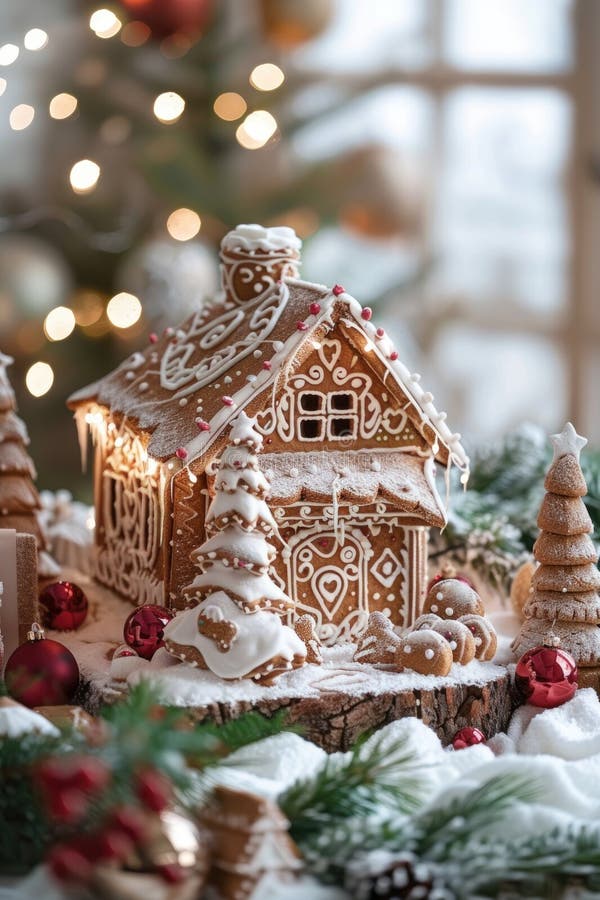 Enchanting Gingerbread House Amidst Sparkling Festive Decorations Stock ...