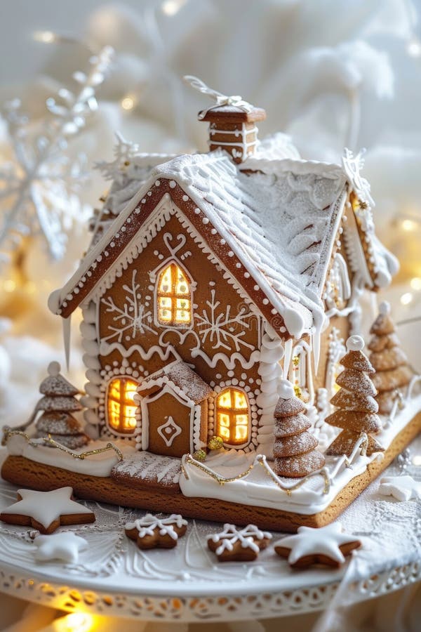 Enchanting Gingerbread House Amidst Sparkling Festive Decorations Stock ...