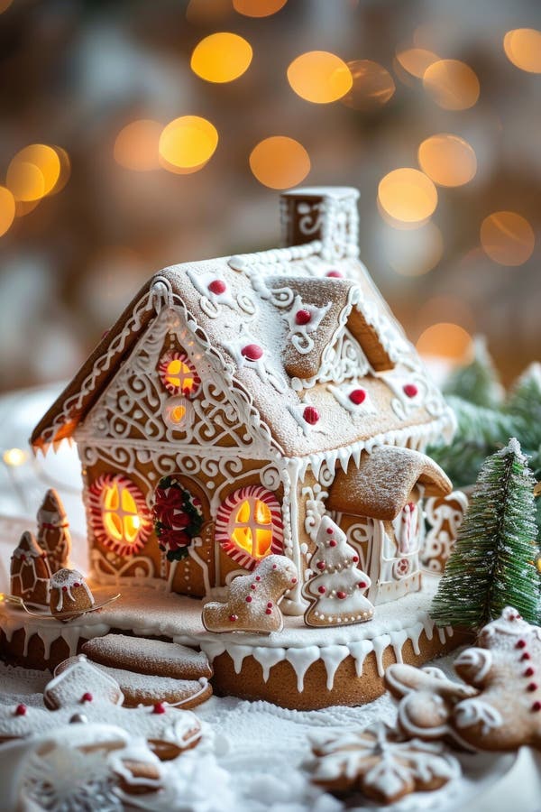 Enchanting Gingerbread House Amidst Sparkling Festive Decorations Stock ...