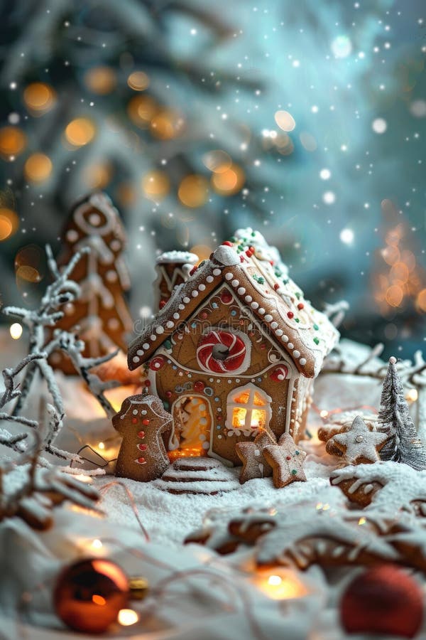 Enchanting Gingerbread House Amidst Sparkling Festive Decorations Stock ...