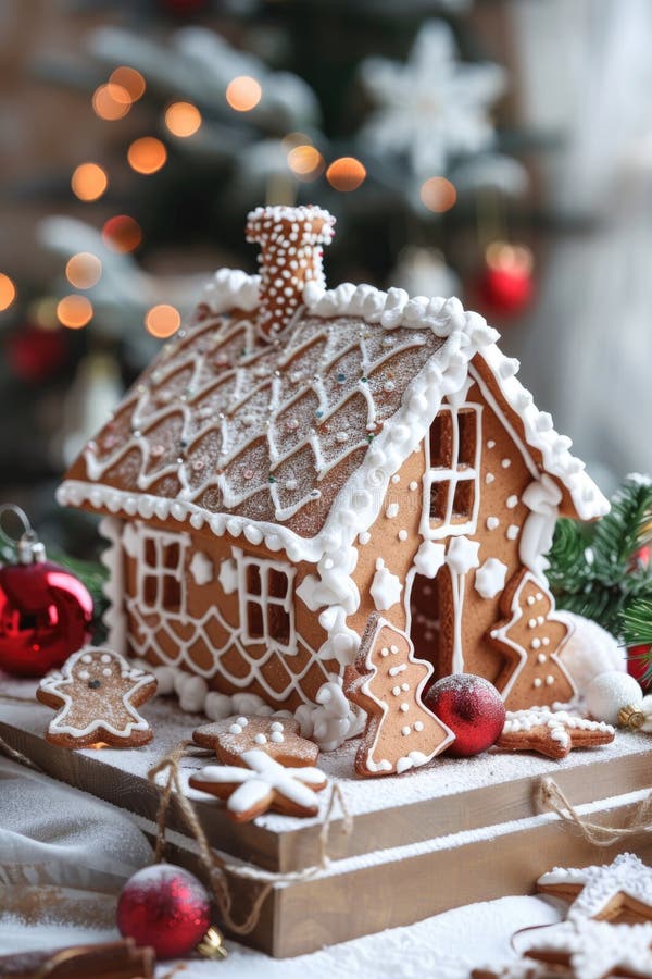 Enchanting Gingerbread House Amidst Sparkling Festive Decorations Stock ...