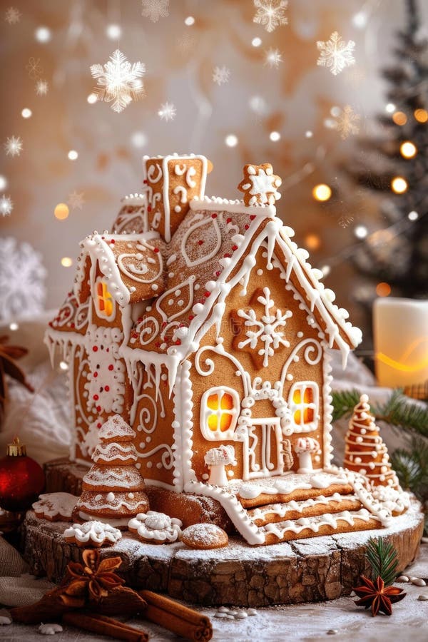 Enchanting Gingerbread House Amidst Sparkling Festive Decorations Stock ...