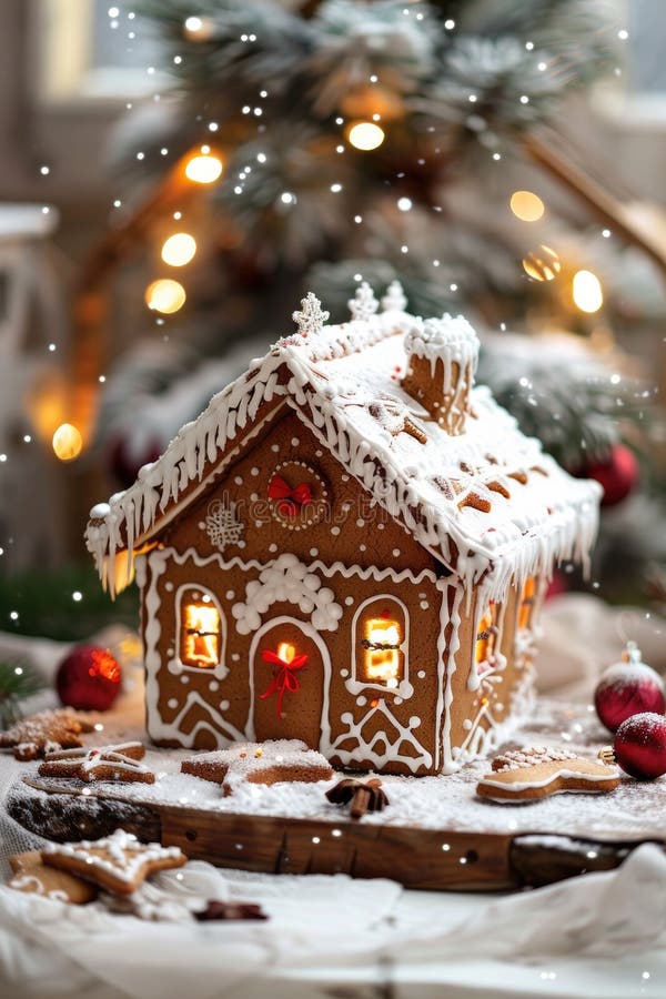Enchanting Gingerbread House Amidst Sparkling Festive Decorations Stock ...