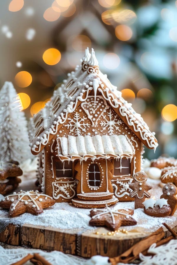 Enchanting Gingerbread House Amidst Sparkling Festive Decorations Stock ...