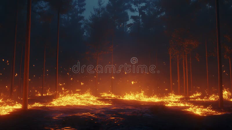 Enchanting Glow of a Controlled Forest Fire in the Wilderness Stock ...