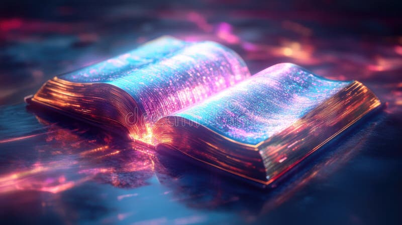Enchanting Glowing Book with Surreal Light Effects on Reflective ...