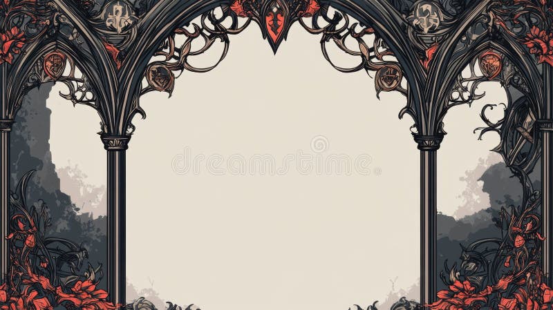 Enchanting Gothic Arch Frame with Intricate Floral Details Stock Photo ...