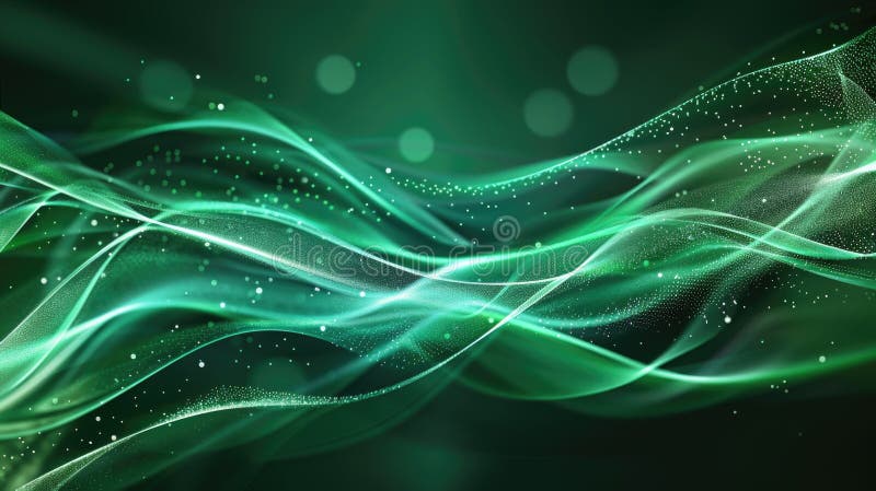Enchanting Green Abstract Light Waves and Particles Background Stock ...