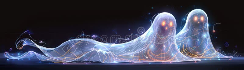 Enchanting Halloween Banner with Glowing Ghosts in Mystical Atmosphere ...