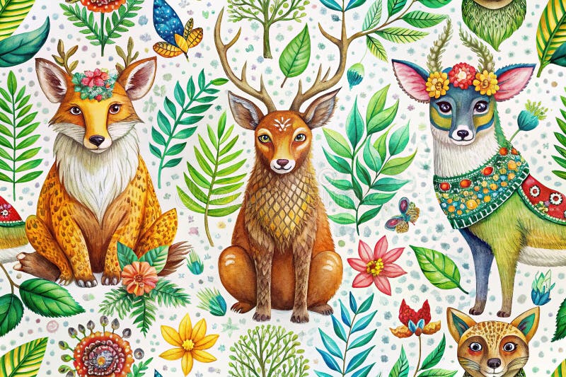 Enchanting HandDrawn Boho Forest Creatures Whimsical Illustrations on a ...