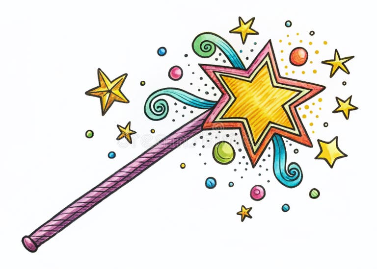 Enchanting HandDrawn Magic Wand Doodle a Whimsical Design Element for ...
