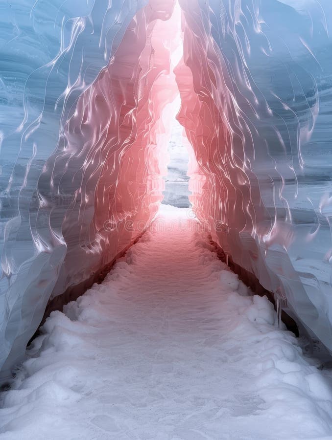 Enchanting Ice Cave with Glowing Pink Light Stock Illustration ...