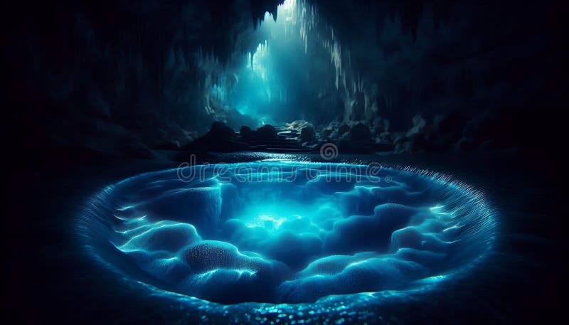 Enchanting Ice Cave Pool, Deep Blue Glow Stock Illustration ...