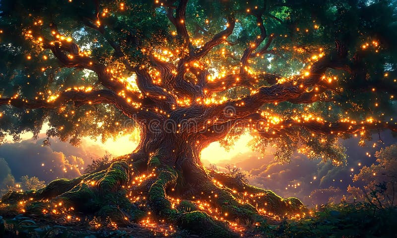Enchanting Illuminated Tree in a Mystical Forest Stock Video - Video of ...