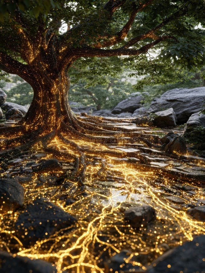 Enchanting Illuminated Tree Roots Create a Magical Atmosphere in a ...