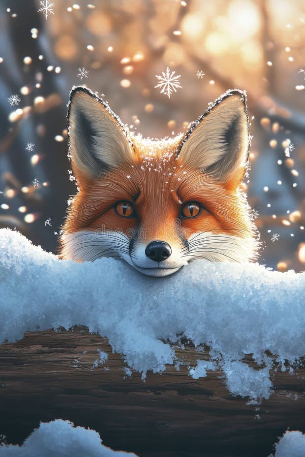 Curious Fox in Winter Wonderland Stock Illustration - Illustration of ...