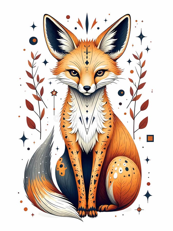 An Enchanting Illustration Showcases a Stylized Fox in a Unique Pose ...