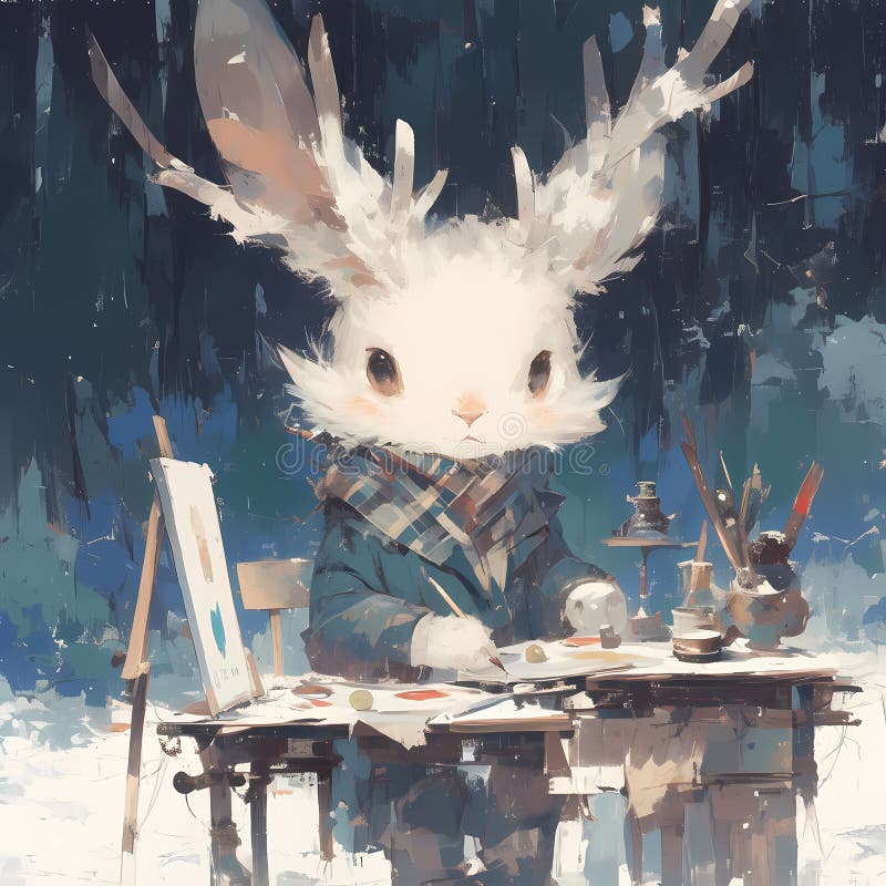 Magical Art Rabbit in Forest Gallery Stock Illustration - Illustration ...