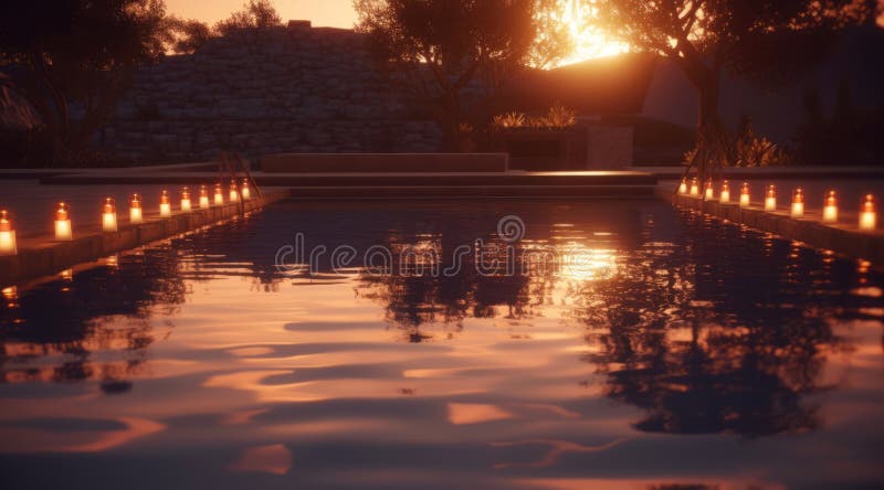 An Enchanting Image of a Clean Pool Illuminated by Soft Lighting, with ...