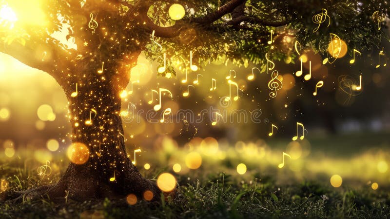 Tree with Golden Music Notes in Sunlight Stock Image - Image of nature ...