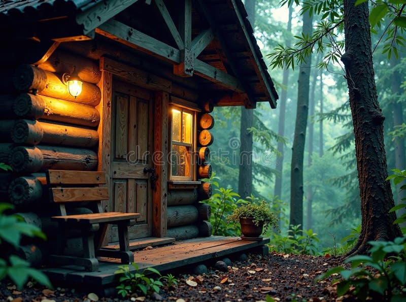 Enchanting Interior of a Rustic Wooden Cabin a Fantasy Retreat in a ...
