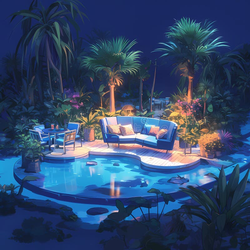 Enchanting Lagoon Lounge, Ultimate Relaxation Haven Stock Illustration ...