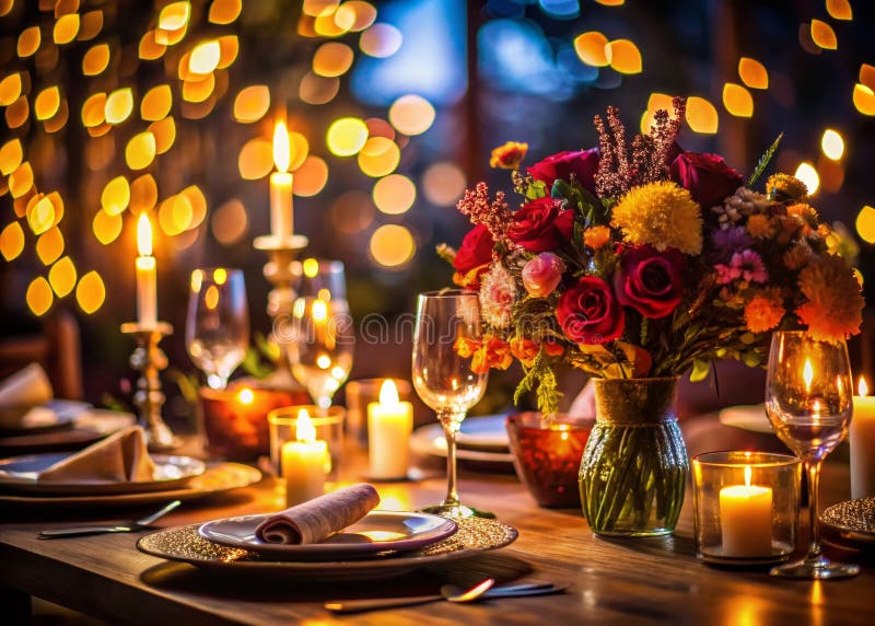 Enchanting LowLight Dinner Party Romantic Table Setting with ...
