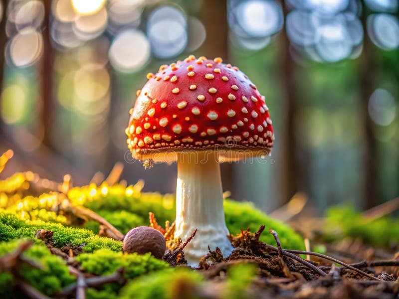 Enchanting Luminous Red Toadstool with White Spots Emerging from a ...