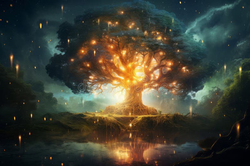 Enchanting Magic Tree. Generate Ai Stock Illustration - Illustration of blue, foggy: 303289060