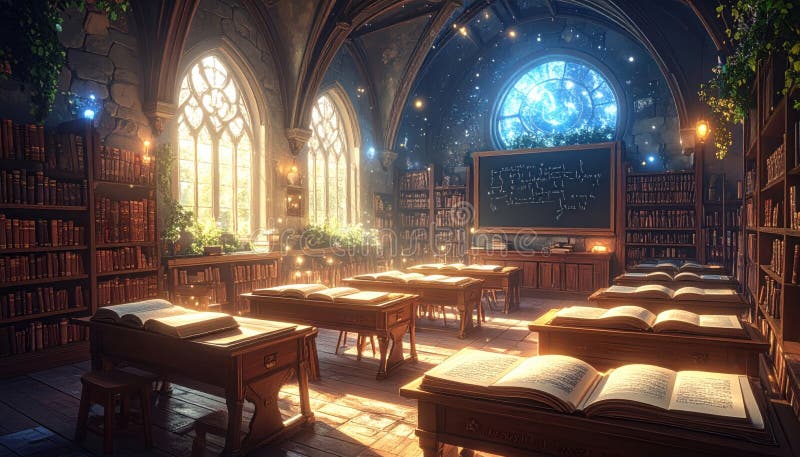 Enchanting Medieval Classroom: Sunlit Gothic Library with Magical ...