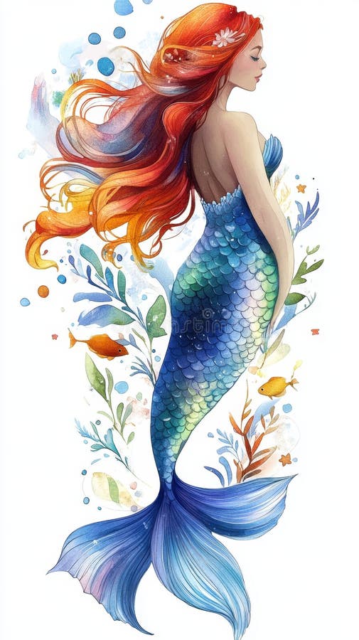Enchanting Mermaid with Colorful Hair and Underwater Elements for ...