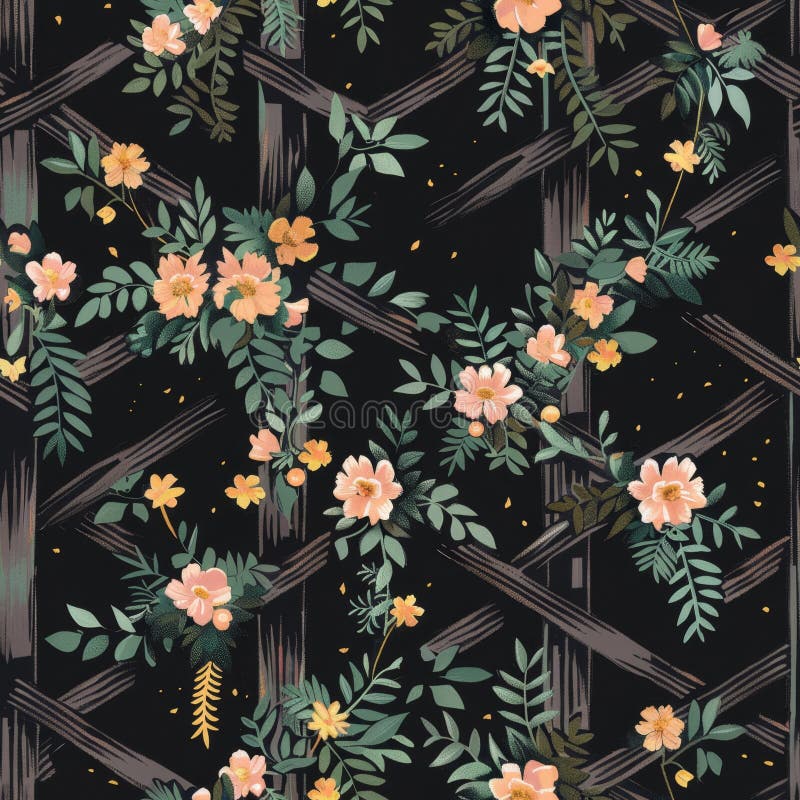 Enchanting Midnight Floral Patterns on Dark Textile Design Stock Photo ...