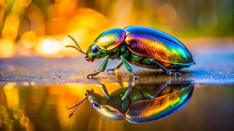 Enchanting Miniature Beetle on a Reflective Surface a TiltShift ...