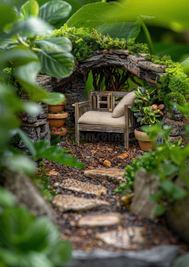 Enchanting Miniature Fairy Garden Scene Stock Illustration ...