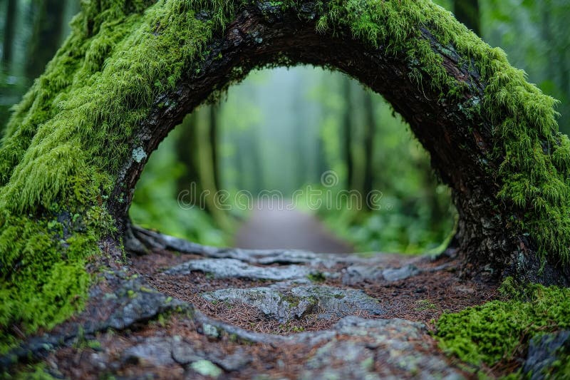 Enchanting Moss-covered Forest Path Stock Illustration - Illustration ...