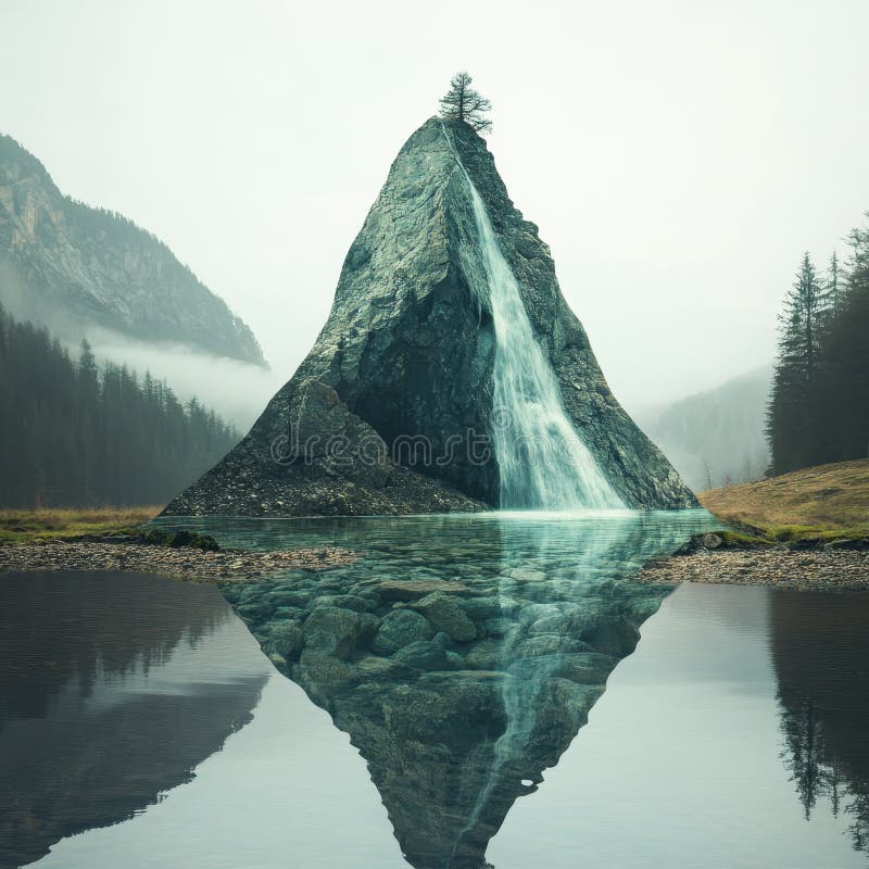Enchanting Mountain Waterfall with Mirrored Reflection Stock Image ...