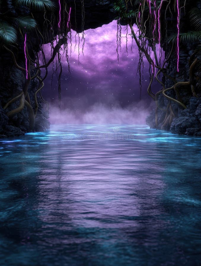 Enchanting Mystical Forest Pool Stock Illustration - Illustration of ...