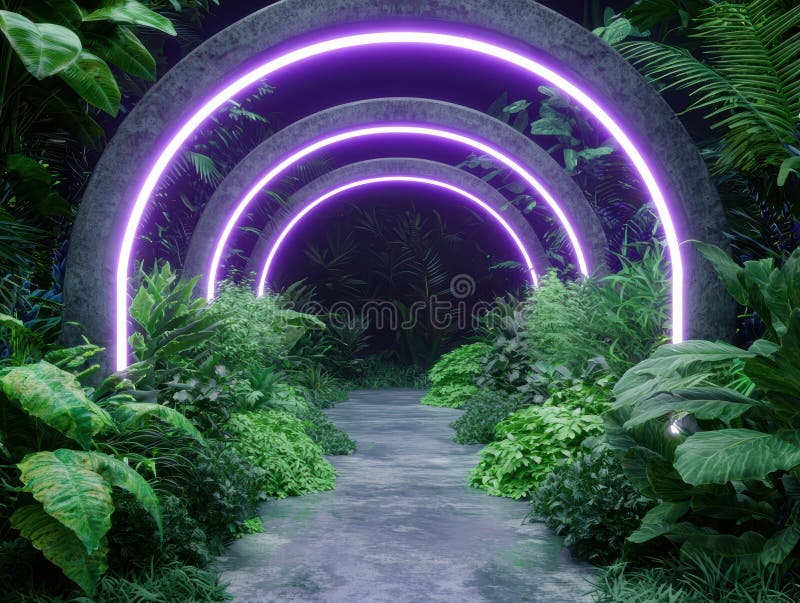 Enchanting Neon Jungle Pathway Stock Illustration - Illustration of ...